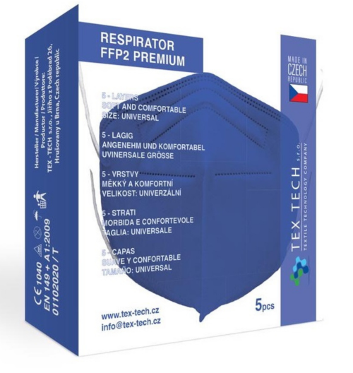 Respirátor FFP 2 modrý, premium 5 ks | Najlekáreň.eu