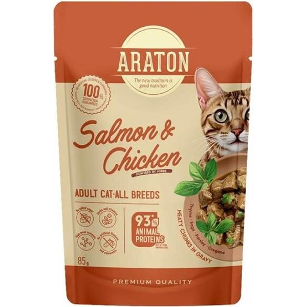 ARATON cat adult wet salmon&chicken kapsička pre mačky 85 g | Najlekáreň.eu