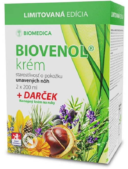 BIOMEDICA BIOVENOL krém na nohy 2x200ml + Konopný krém na ruky 100ml ...