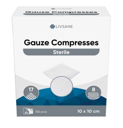 LIVSANE Sterilné gázové tampóny kompres 10x10cm, 25x2 (50ks ...